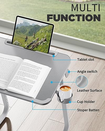 SAIJI TV Tray Table - Heavy Duty Large TV Dinner Tables, Premium TV Trays for Eating on Couch & Sofa, Tilt & Height Adjustable Laptop Table, Bedside Table, Small Table, TV Table with Cup Holder