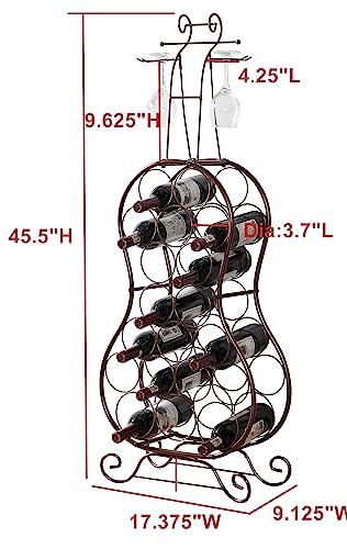 KB Designs - Cello- Free Standing Metal Wine Rack, 19 Bottles with Wine Glass Holder, Bronze