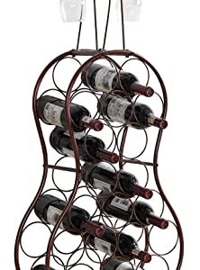 KB Designs - Cello- Free Standing Metal Wine Rack, 19 Bottles with Wine Glass Holder, Bronze