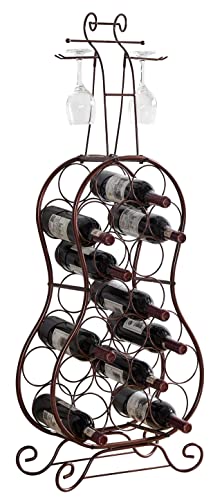 KB Designs - Cello- Free Standing Metal Wine Rack, 19 Bottles with Wine Glass Holder, Bronze