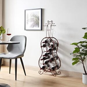 KB Designs - Cello- Free Standing Metal Wine Rack, 19 Bottles with Wine Glass Holder, Bronze