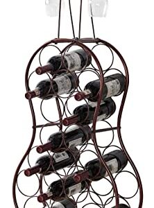 KB Designs - Cello- Free Standing Metal Wine Rack, 19 Bottles with Wine Glass Holder, Bronze