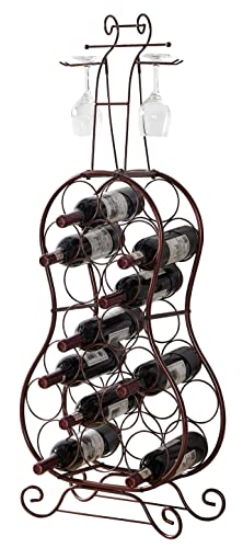 KB Designs - Cello- Free Standing Metal Wine Rack, 19 Bottles with Wine Glass Holder, Bronze