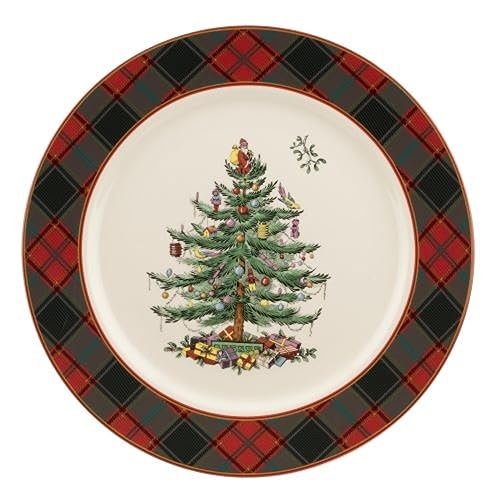 Spode Christmas Tree Tartan 12 Inch Buffet Plate | Doubles as Serving Plate | Perfect for Holiday Hosting and Christmas Home Décor| made of Fine Earthenware | Dishwasher, Microwave, and Freezer Safe