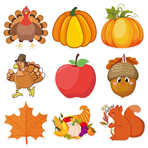 45 Pcs Double-Sided Turkey Pumpkin Autumn Leaves Acorn Cut-Outs for Fall Thanksgiving Classroom Bulletin Board Decorations