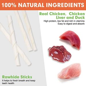 MON2SUN Dog Treats, Triple Flavor 5 Inch Chicken Liver Duck and Chicken Wrapped Rawhide Snacks for Small and Medium Dogs, 21.16 Oz (30 Count-Pack of 1)