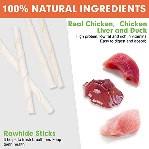 MON2SUN Dog Treats, Triple Flavor 5 Inch Chicken Liver Duck and Chicken Wrapped Rawhide Snacks for Small and Medium Dogs, 21.16 Oz (30 Count-Pack of 1)