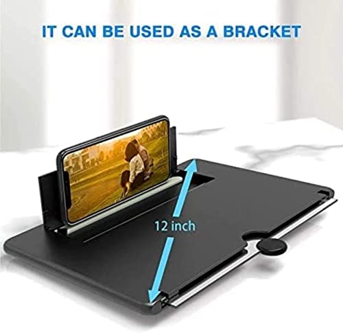 12 inch Screen Magnifier, 3D Smart Mobile Phone Screen Amplifier with Foldable Holder Stand for Any Smart Phone to Watch Your Movies and Videos, Black, F3