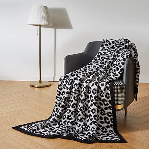 Lutoris Ultra Soft Knit Leopard Throw Blanket for Couch (50x60 Inches) Black Warm Reversible Microfiber Cheetah Blanket Cozy Lightweight Leopard Pattern Throw for Bed Sofa Travel