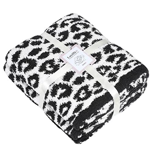 Lutoris Ultra Soft Knit Leopard Throw Blanket for Couch (50x60 Inches) Black Warm Reversible Microfiber Cheetah Blanket Cozy Lightweight Leopard Pattern Throw for Bed Sofa Travel