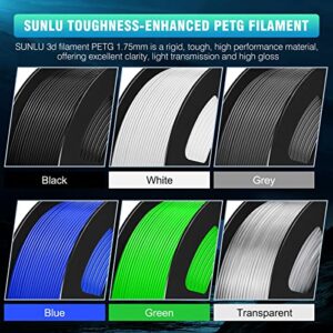 SUNLU 3D Printer Filament, Toughness PETG Filaments for 3D Printing, Neatly Wound Filament, High Strength, Better Flow of SUNLU No Clogging Premium PETG Filament 1.75 +/- 0.02 mm, 1KG Spool, Black