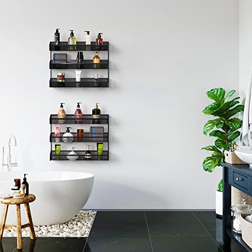 Kufutee 2 Pack Spice Rack Organizer, 3 Tier Wall Mounted Storage Rack Hanging Shelf for Kitchen Cabinet Cupboard Pantry Door Bathroom Shower Cosmetic,Black