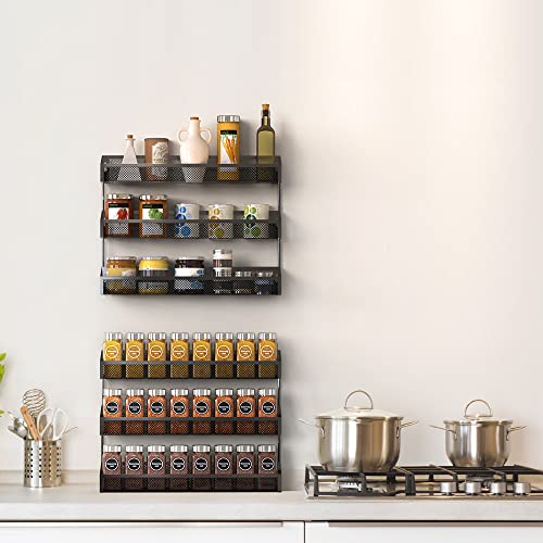 Kufutee 2 Pack Spice Rack Organizer, 3 Tier Wall Mounted Storage Rack Hanging Shelf for Kitchen Cabinet Cupboard Pantry Door Bathroom Shower Cosmetic,Black