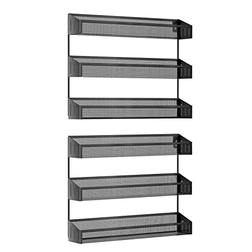 Kufutee 2 Pack Spice Rack Organizer, 3 Tier Wall Mounted Storage Rack Hanging Shelf for Kitchen Cabinet Cupboard Pantry Door Bathroom Shower Cosmetic,Black