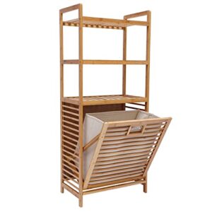 cncest 47" laundry basket rack laundry basket organizer, 3 tier bamboo storage shelf, removable storage basket with freestanding clothes hamper organizer for bathroom living room bedroom