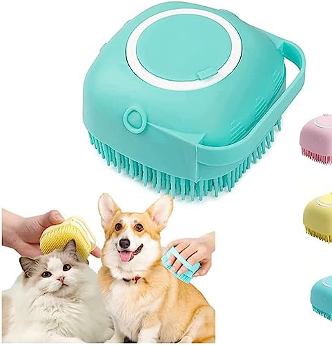 Bath brush for dogs or cats, with a shampoo dispenser tank, made of silicone, with soft bristles that provide a pleasant massage with deep cleaning for your pet