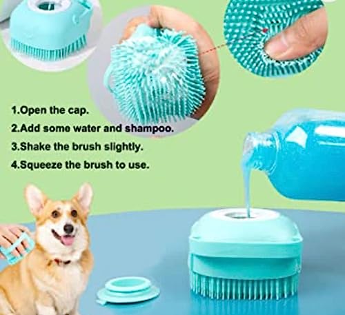 Bath brush for dogs or cats, with a shampoo dispenser tank, made of silicone, with soft bristles that provide a pleasant massage with deep cleaning for your pet