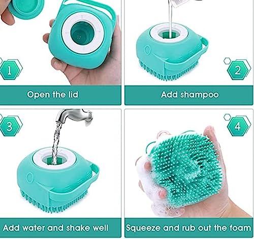 Bath brush for dogs or cats, with a shampoo dispenser tank, made of silicone, with soft bristles that provide a pleasant massage with deep cleaning for your pet