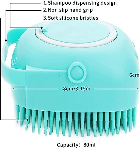 Bath brush for dogs or cats, with a shampoo dispenser tank, made of silicone, with soft bristles that provide a pleasant massage with deep cleaning for your pet