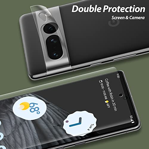 [2 DOME GLASS +1 CAM PACKAGE+ UV Lamp] Whitestone Dome Glass Screen Protector for Google Pixel 7 Pro (2022), Full Tempered Glass Shield with Liquid Dispersion Tech [Bubble free, non slide type installation kit] Screen Guard with Camera Film Protector - 2p