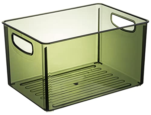 Elysolpluv Acrylic Storage Box 3 Pieces (Large, Medium And Small), Grocery Storage Box With Handle, Suitable For Refrigerator, Kitchen And Countertop Storage. (Green)