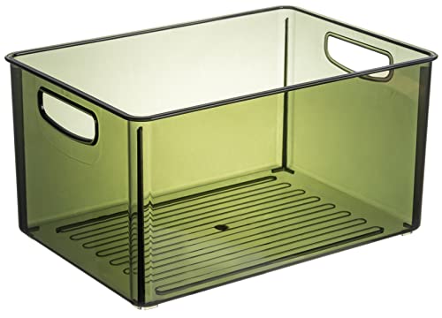 Elysolpluv Acrylic Storage Box 3 Pieces (Large, Medium And Small), Grocery Storage Box With Handle, Suitable For Refrigerator, Kitchen And Countertop Storage. (Green)