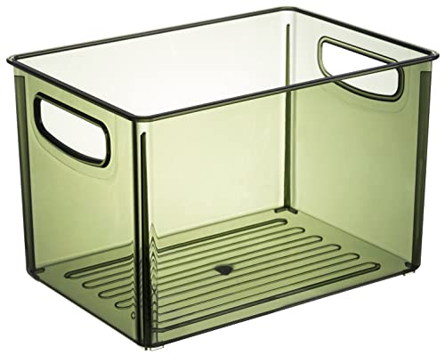 Elysolpluv Acrylic Storage Box 3 Pieces (Large, Medium And Small), Grocery Storage Box With Handle, Suitable For Refrigerator, Kitchen And Countertop Storage. (Green)