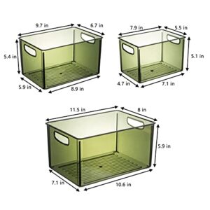 Elysolpluv Acrylic Storage Box 3 Pieces (Large, Medium And Small), Grocery Storage Box With Handle, Suitable For Refrigerator, Kitchen And Countertop Storage. (Green)