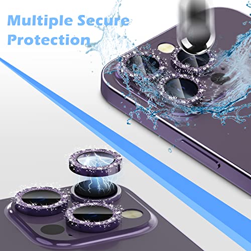 imluckies for iPhone 14 Pro/iPhone 14 Pro Max Camera Lens Protector Bling, HD Tempered Glass Diamonds Lens Screen Protector Individual Alloy Metal Ring, Glitter Purple