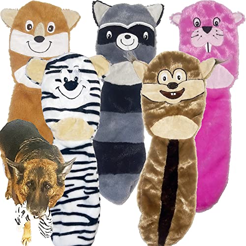 Jalousie 5 Pack Stuffingless Dog Squeaky Toys Dog No Stuffing Dog Toy - Medium Large Dogs Long Tail w/ Squeakers and Crinkle Paper