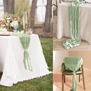 Vibera Cheesecloth Table Runner 35 x 157 inches Long Sage Green Table Runners for Wedding Birthday Party Gauze Table Runner for Bridal Shower Baby Shower Decorations（1 Pack）