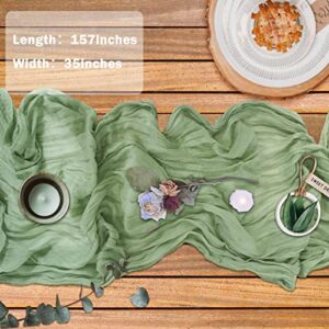 Vibera Cheesecloth Table Runner 35 x 157 inches Long Sage Green Table Runners for Wedding Birthday Party Gauze Table Runner for Bridal Shower Baby Shower Decorations（1 Pack）