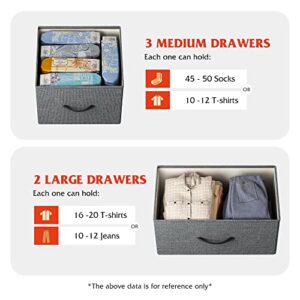 WLIVE 1-Drawer Nightstand and 5-Drawer Dresser Set, Fabric Dresser, Storage Organizer Unit with Fabric Bins for Closet, Living Room, Hallway, Nursery, Steel Frame, Wood Top, Dark Grey