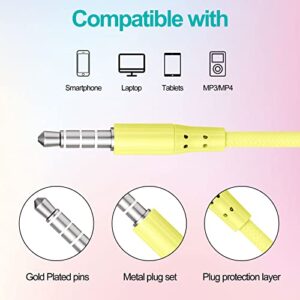 ELOVEN 3.5mm Wired Headphones HiFi Stereo Sound Wired Earbuds Noise Cancelling in-Ear Headset with Bulit-in Mic Volume Control Sports Earphones for iPhone Samsung iPad (2 Pack White+Yellow)