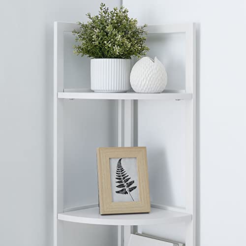 HMOREY 5-Tier Corner Shelf, Corner Bookshelf Small Bookcase Corner Storage Rack Plant Stand for Living Room, Home Office, Kitchen, Small Space (White-1)