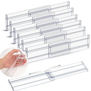 Qearl 6 Pack Drawer Dividers Organizers Adjustable 3.2" High Expandable from 11-20" Kitchen Drawer Plastic Drawers Separators for Clothing Kitchen Utensils Makeup Office Storage(Attached Tape)