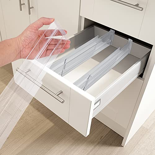 Qearl 6 Pack Drawer Dividers Organizers Adjustable 3.2" High Expandable from 11-20" Kitchen Drawer Plastic Drawers Separators for Clothing Kitchen Utensils Makeup Office Storage(Attached Tape)