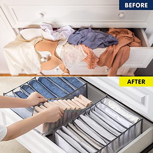 Wardrobe Clothes Organizer Clothes Storage Baskets for Jeans, Gym Clothes, Dacall 7 Grids Compartment Storage Box Closet, Folding Drawer Mesh Separation Organizer, Portable, Washable, S