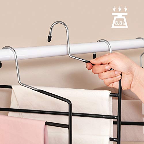 SONGMICS 30-Pack Hangers and Set of 4 Pants Hangers Bundle, Non-Slip Hangers for Closet Organization, 5-Tier Hangers, Open-Ended, for Shirts, Suits, Light and Dark Gray, Black UCRP20G30 and UCRI034B02