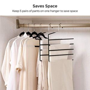 SONGMICS 30-Pack Hangers and Set of 4 Pants Hangers Bundle, Non-Slip Hangers for Closet Organization, 5-Tier Hangers, Open-Ended, for Shirts, Suits, Light and Dark Gray, Black UCRP20G30 and UCRI034B02