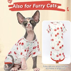 DENTRUN Cherry Pattern Sphynx Hairless Cats Shirt, Pullover Kitten T-Shirts with Puff Sleeves, Breathable Cat Wear Cute Turtleneck Sweater Adorable Cat's Clothes Vest Pajamas Jumpsuit, XS