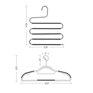 SONGMICS 30-Pack Hangers and 4 S-Shaped Pants Hangers Bundle, Metal and Plastic Non-Slip Hangers, Scarf Hanger, for Shirts, Suits, Jeans, Light and Dark Gray, Black UCRP20G30 and UCRI043BK