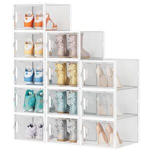 shoe storage, 12 pack large shoe organizer for closet, shoe boxes clear plastic stackable shoe storage boxes for size 13