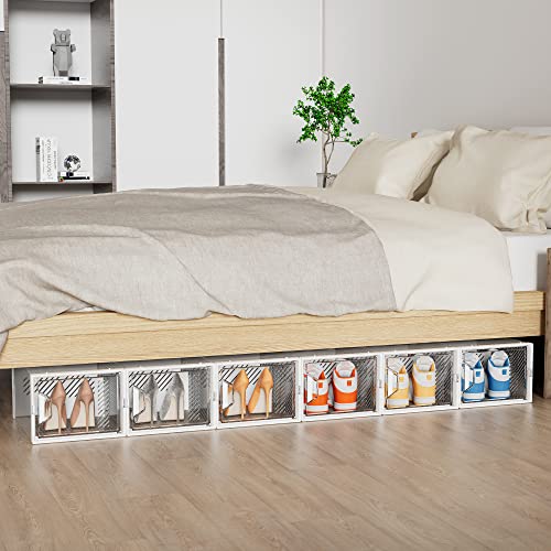 Shoe Storage, 12 Pack Large Shoe Organizer for Closet, Shoe Boxes Clear Plastic Stackable Shoe Storage Boxes for Size 13