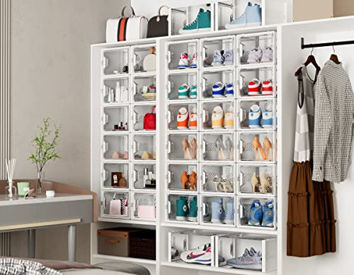 Shoe Storage, 12 Pack Large Shoe Organizer for Closet, Shoe Boxes Clear Plastic Stackable Shoe Storage Boxes for Size 13