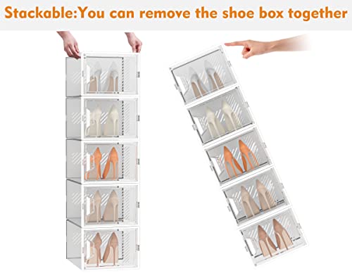 Shoe Storage, 12 Pack Large Shoe Organizer for Closet, Shoe Boxes Clear Plastic Stackable Shoe Storage Boxes for Size 13