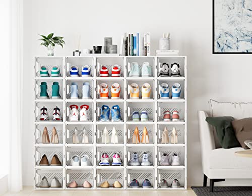 Shoe Storage, 12 Pack Large Shoe Organizer for Closet, Shoe Boxes Clear Plastic Stackable Shoe Storage Boxes for Size 13