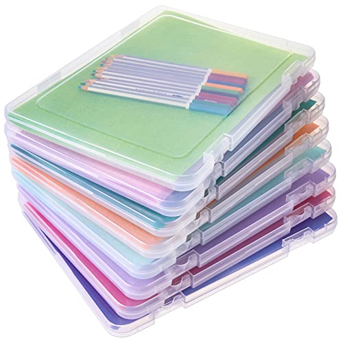 8 Packs A4 Clear Portable Project Case Thick Scrapbook Paper Storage Box with Handle Plastic File Box Document Case Photo Storage Containers Plastic Protectors for Magazines Stamps Photos Art Craft