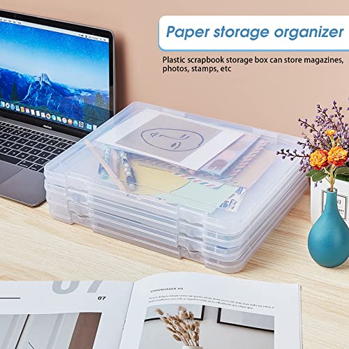 8 Packs A4 Clear Portable Project Case Thick Scrapbook Paper Storage Box with Handle Plastic File Box Document Case Photo Storage Containers Plastic Protectors for Magazines Stamps Photos Art Craft