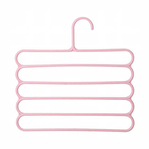 Color Non Slip Multi Layer Trouser Rack Multifunctional Wardrobe 5 Layer Hanging Pants Hanger Scarf Rack Silk Scarf Tie Hanger Space Saving Bottle Drying Rack (Pink, One Size)